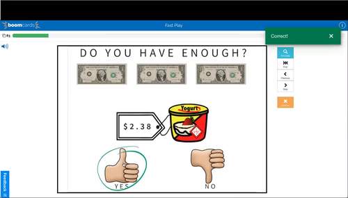 Life Skills Money Math Do You Have Enough? Food Items Boom Cards™