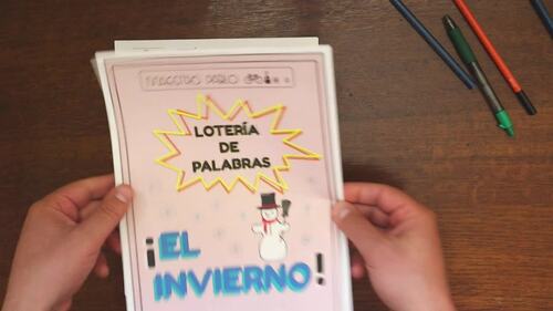 Lotería de palabras! El Invierno/ Winter Bingo words game plus Worksheet