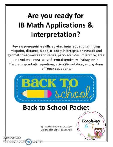 IB Math Applications and Interpretation Readiness Packet by Teaching ...
