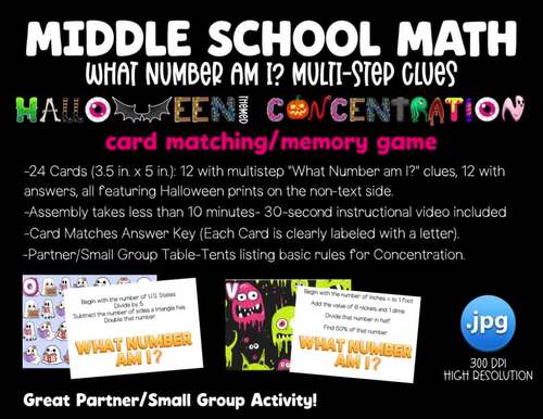 Halloween-Themed MENTAL-MATH Concentration Game for Middle School