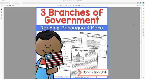 3 Branches of Government | Interactive Social Studies Unit for Grades 2–4