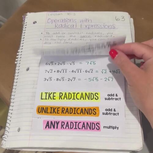 Algebra 1 - Operations with Radical Expressions Interactive Foldable ...