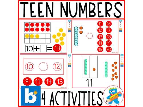 Decomposing Teen Numbers Worksheets and Digital English & Spanish.