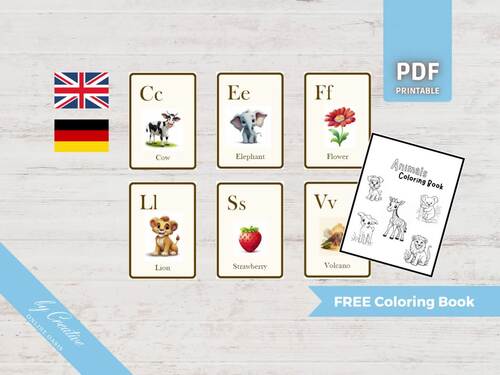 ABC ALPHABET • 26 Montessori Cards • German Spanish Flash Card Nomenclature