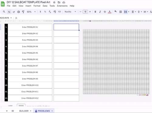 GOOGLE SHEETS DIY Digital Resource Pixel Art Template EDITABLE | Sailboat