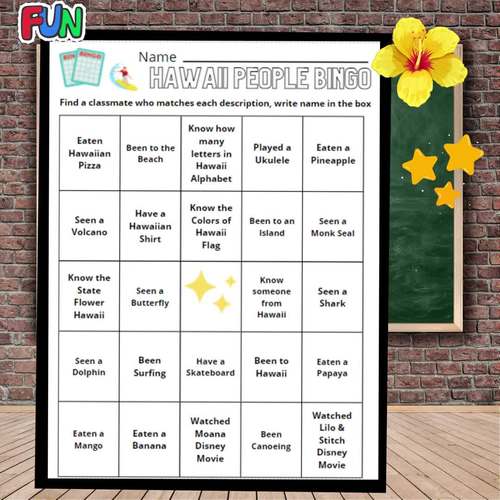 Hawaii Bingo People Luau Style Sit or Stand Group Games AAPI Hawaiian Day