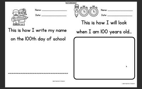 100th Day of School Writing + Activities - PreK, Kindergarten, First Grade