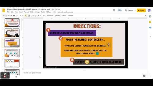 Halloween Addition and Subtraction within 100 Google Slides™ Activity