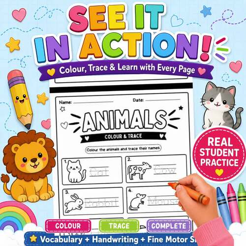 ESL Vocabulary Worksheets | 20 Colour and Trace Activities | Preschool
