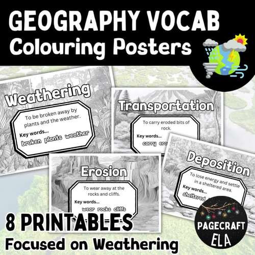 Geography Vocabulary | Weathering | Coloring Posters by Pagecraft ELA
