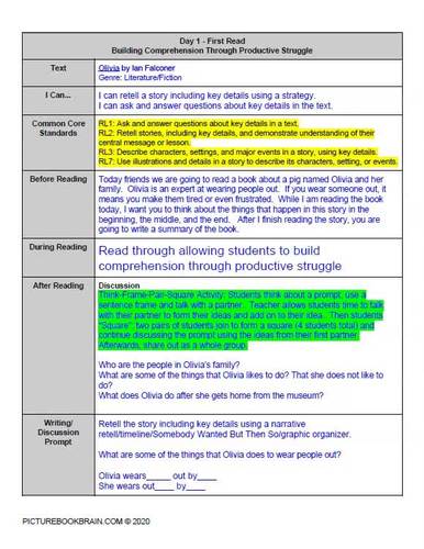 Olivia by Ian Falconer Lesson Plan and Activities by Picture Book Brain