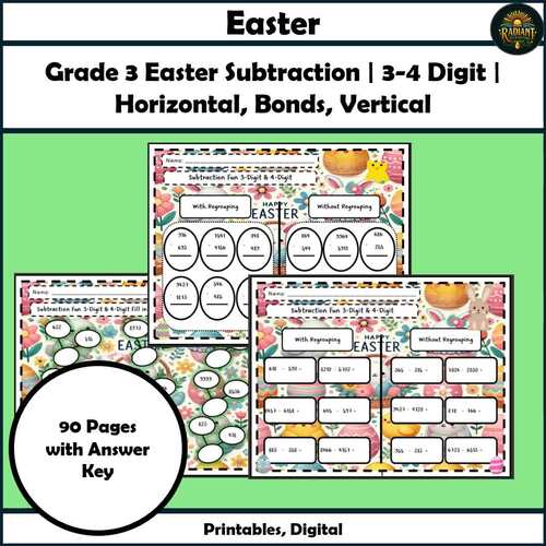 Grade 3 Easter Subtraction Math 3 4 Digit Regroup No Regroup Number Bond