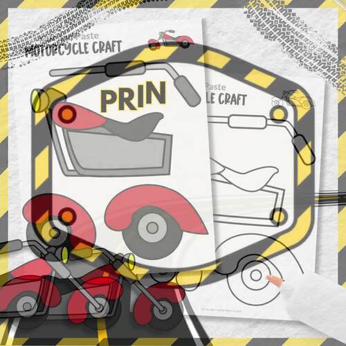 Preschool Motorcycle Printable Craft | Instant Download | Coloring Page