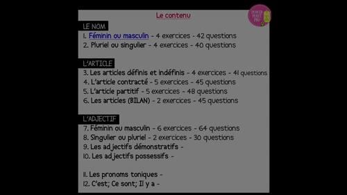 French beginner grammar Grammaire Distance learning Nom Article Present ...