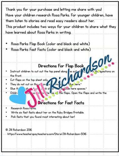 Rosa Parks Activities Black History Month Project ESL First Grade - Fifth