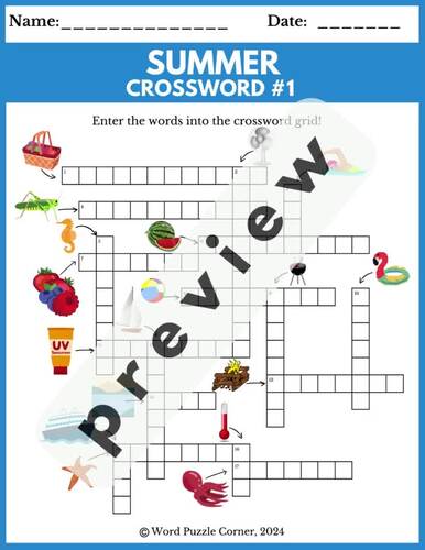 Summer Crosswords with Pictures by Word Puzzle Corner | TPT