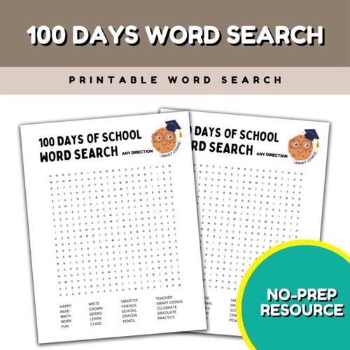 100th Days of School Word Search, 100 Days Smarter Vocabulary Activity