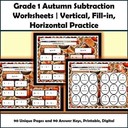 Grade 1 Autumn Math Subtraction Missing Subtrahend Find the Sum Within 20