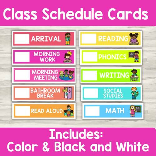 Reusable Classroom Schedule Cards Set | Rainbow & Black & White Colors