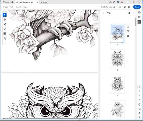 coloring owl pictures for adults