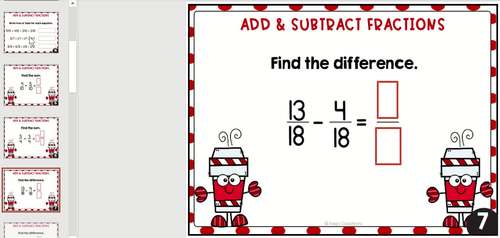 Add and Subtract Fractions Google Slides, PowerPoint, and Task Cards