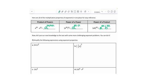 Multiplication Properties of Exponents Guided Notes, Practice Worksheet ...