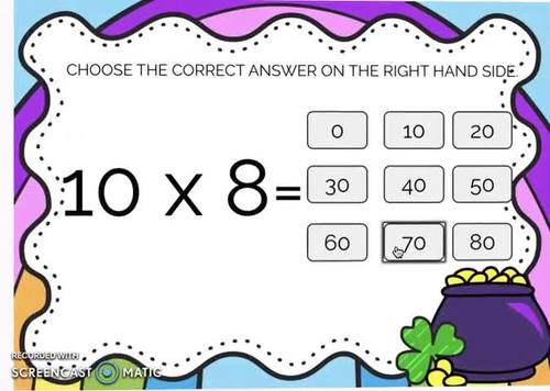 Multiplication Facts (x10) Tens Practice BOOM CARDS (Multiple Choice)