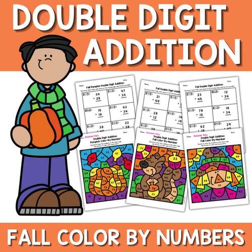 Fall Double Digit Addition Color By Number Worksheet Bundle 2 Digit ...