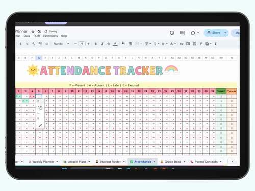 Teacher Planner Google Sheets Editable Teacher Digital Planner Grade ...