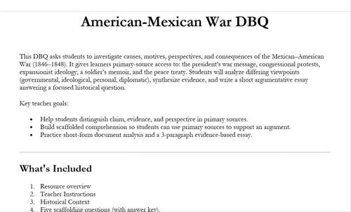 Middle School Mexican-American War DBQ by PBL History & Civics | TPT