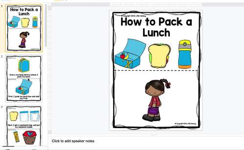 ESL Activities, How to Pack a Lunch, Digital Sequencing Story by LMB ...