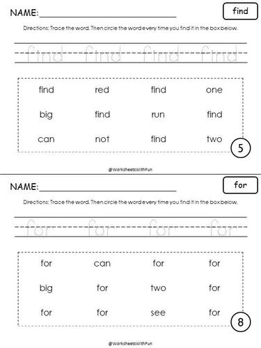 Sight Word Searches, Kindergarten Summer Sight Word Activities, T-354