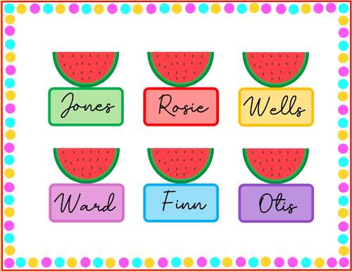 Printable Watermelon Theme Student Name Tags, Name Signs, Classroom Labels