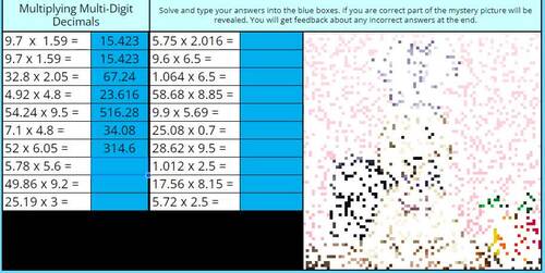 Multiplying Multi-Digit Decimals 6th Grade Math Pixel Art | 6.NS.3