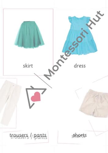 27 Clothes and Accessories Montessori 3 Part Cards | Educational Flashcard