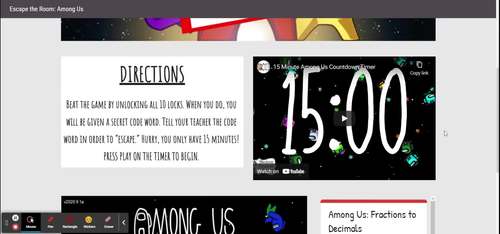 Among Us Virtual Escape the Room: Converting Fractions to Decimals