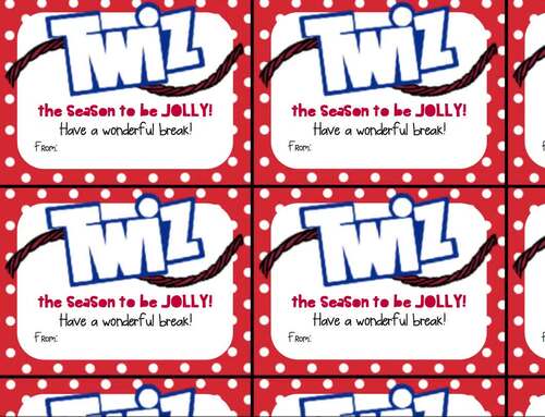 Twizzlers Christmas/Winter Holiday Gift Tag- Twiz the season to be jolly!