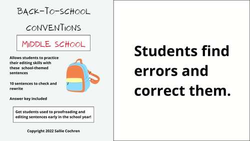 Back-to-School Conventions Editing Practice for Middle School | TPT