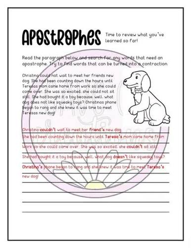 Apostrophes - Worksheets - No Prep Required by Cave of Creations