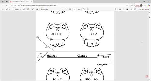Grade 1 Division Practice with Animal Coloring! by chiwden | TPT