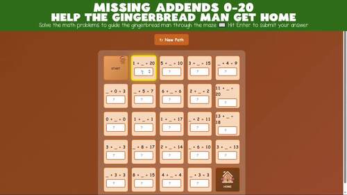 Help the Gingerbread Man get Home! | Missing Addends 0–20 Digital Math Game
