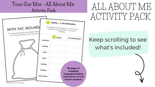 All About Me Activity Pack - Tout Sur Moi – Beginner French Speaking ...