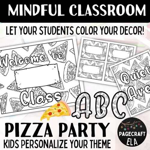 Pizza Party Mindful Coloring Classroom Décor | Printable Posters and Signs