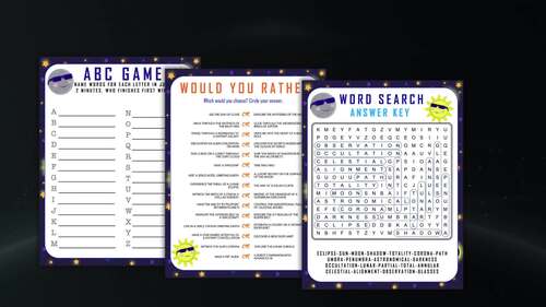 Solar Eclipse Games, Think Fast, Name three, April 8, 2024 Classroom ...