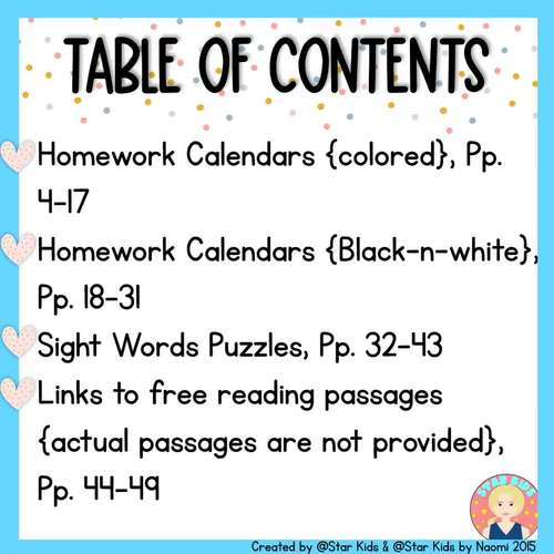 KINDERGARTEN ELA HOMEWORK FOR THE YEAR by Star Kids | TPT