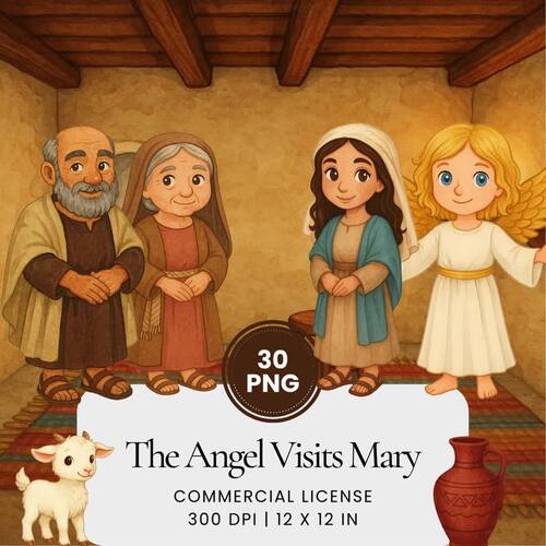The Angel Visits Mary New Testament Bible Story Watercolor Clipart