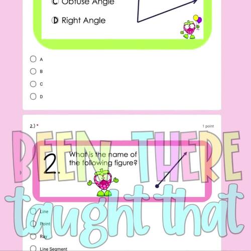 4th Grade Identify Lines, Points and Angles SELF GRADING Digital Quizzes