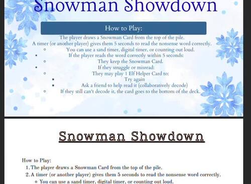 Nonsense Word Fluency Game: Snowman Showdown Dibels Mclass MTSS Game