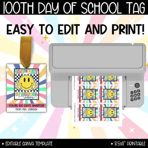 100th Day of School Treat Class Gift Tags, One Hundred Days, 100 Days ...