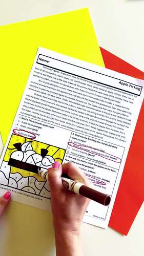 FALL Reading Comprehension Passages Color By Number by Glitter in Third